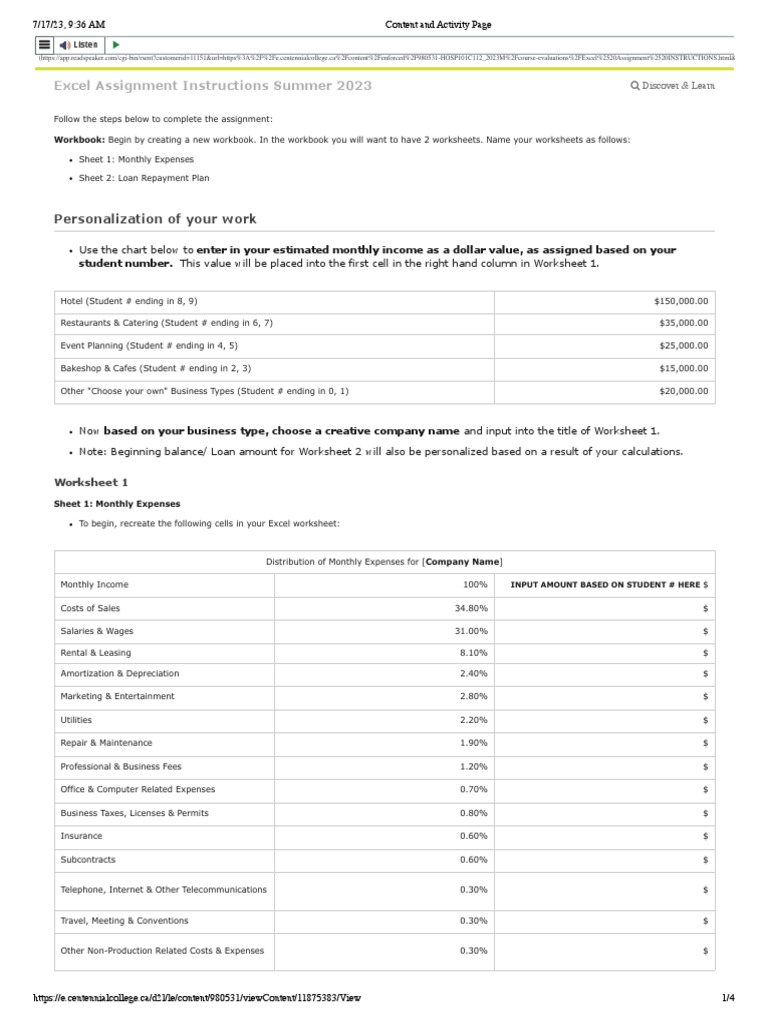Excel Assignment INSTRUCTIONS - 23M - Introduction To Computers (Combined) | Download Free PDF ...
