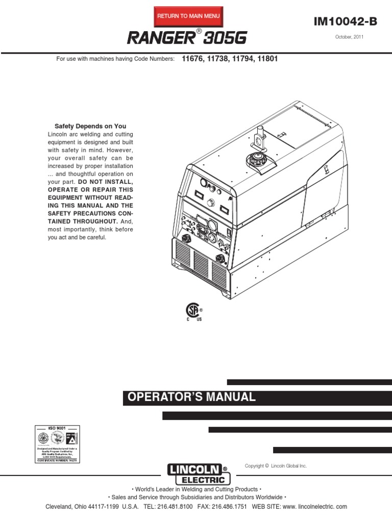 Manual Lincoln Ranger 305G | PDF | Welding | Construction