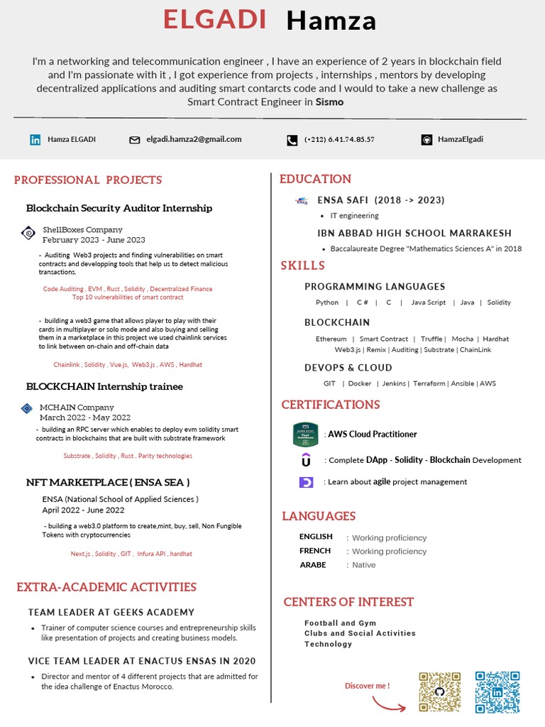 Hamza ELGADI CV | PDF | Computer Science | Information Technology Management