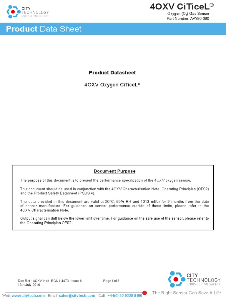 Sps Siot Citytech 4oxv Sensor Datasheet | PDF | Sensor | Carbon Dioxide