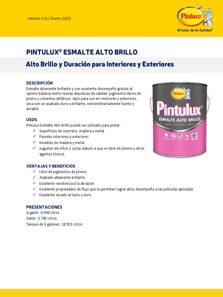 Pintulux Esmalte Alto Brillo | Descargar gratis PDF | Ciencias fisicas | Química