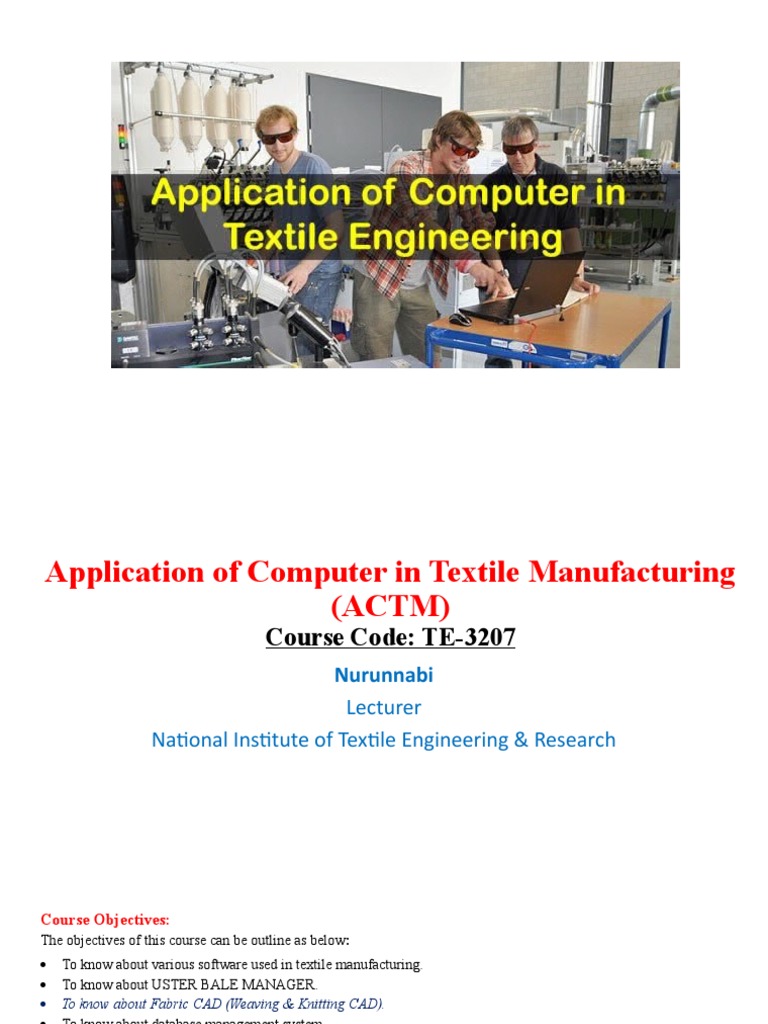 Application of Computer in Textile Manufacturing | PDF | Computer Aided ...