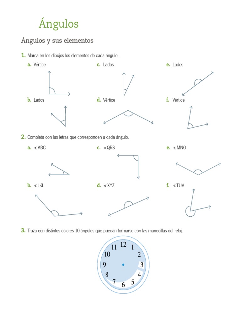 Tipos y Ejercicios de Ángulos para Niños | PDF | Ángulo | Geometría ...