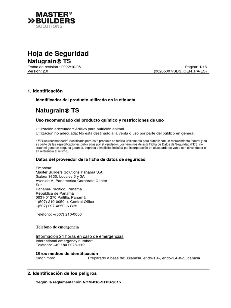 Natugrain®+TS_000000000030285907_SDS_GEN_PA_es_2-0 | PDF | Agua | Polvo