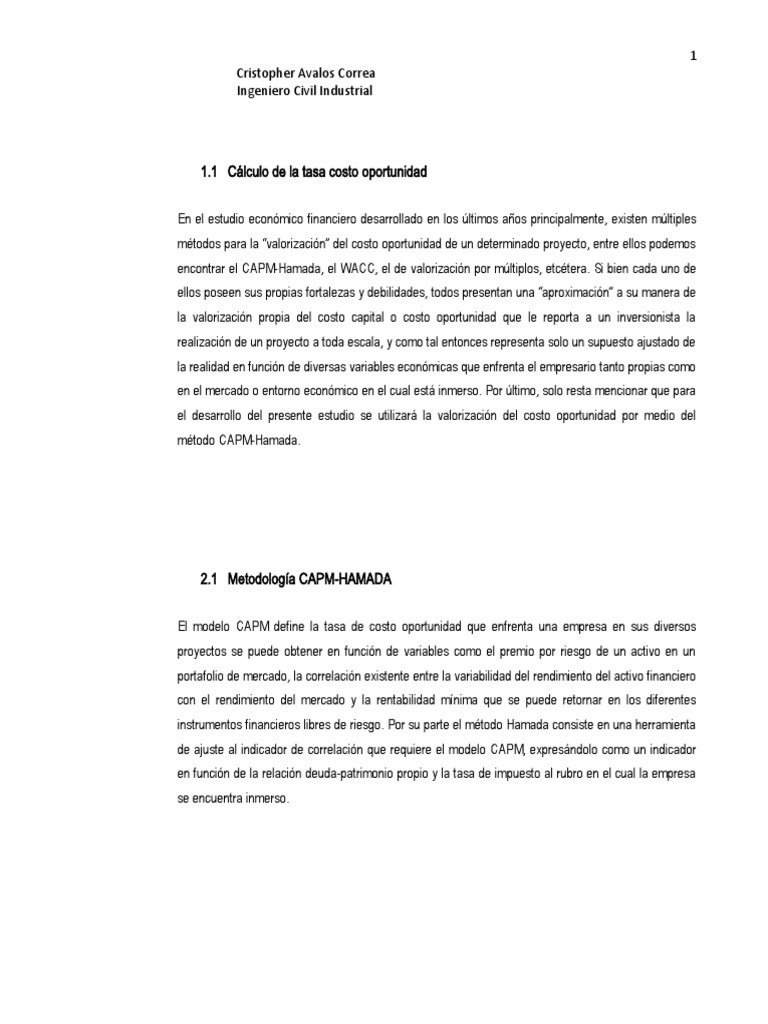 Calculo Capm-Hamada | PDF | Modelo de fijación de precios de activos de ...