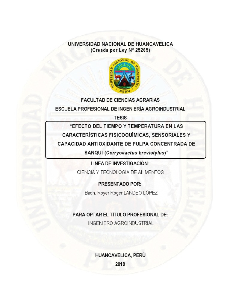 Tesis 2019 Ing. Agroindustrial Landeo López | PDF | Flores | Química Tesis 2019 Ing. Agroindustrial Landeo López | PDF | Flores | Química