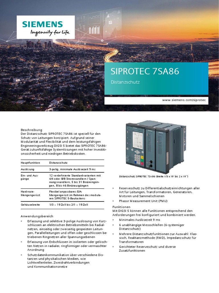 SIPROTEC 7SA86 Steckbrief | PDF