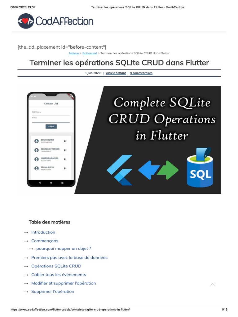 Terminer Les Opérations SQLite CRUD Dans Flutter - CodAffection | PDF ...