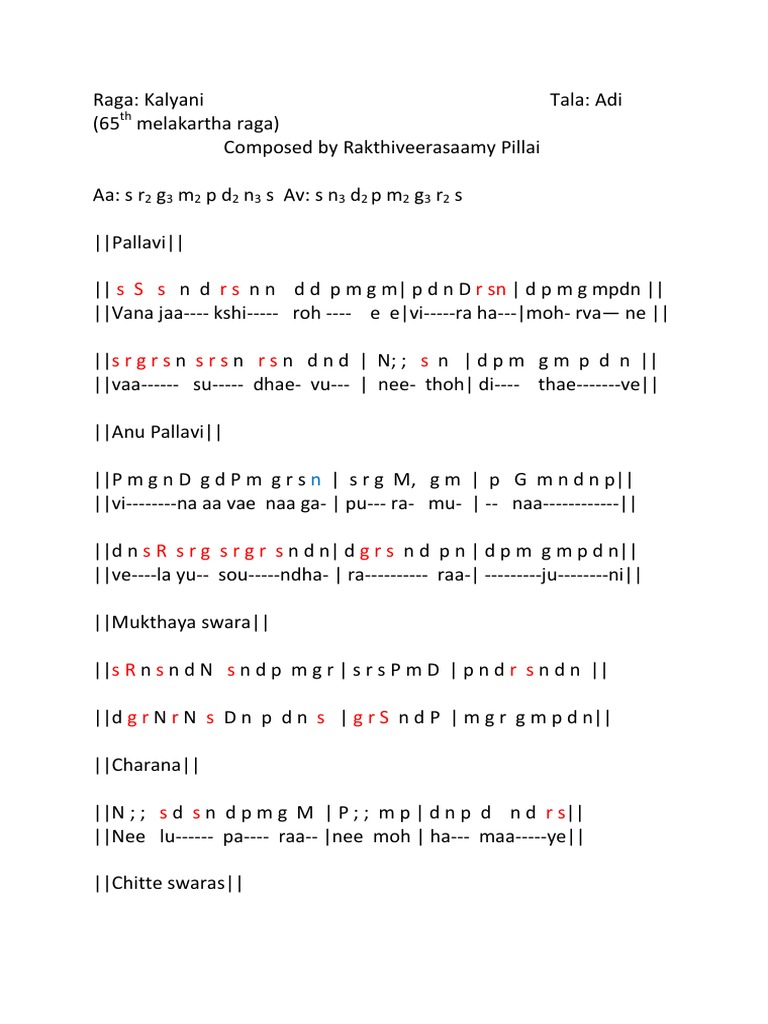 Carnatic Raga: Kalyani Composition | PDF