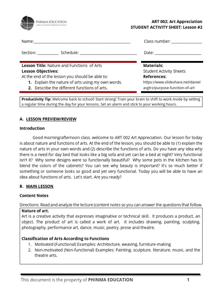 Art 002 Lesson 2 Sas | PDF | The Arts | Question