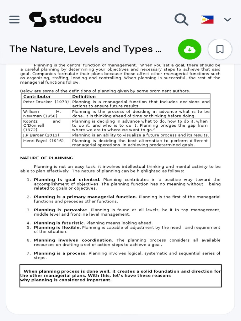 Nature and Types of Planning in Management | PDF | Planning | Goal
