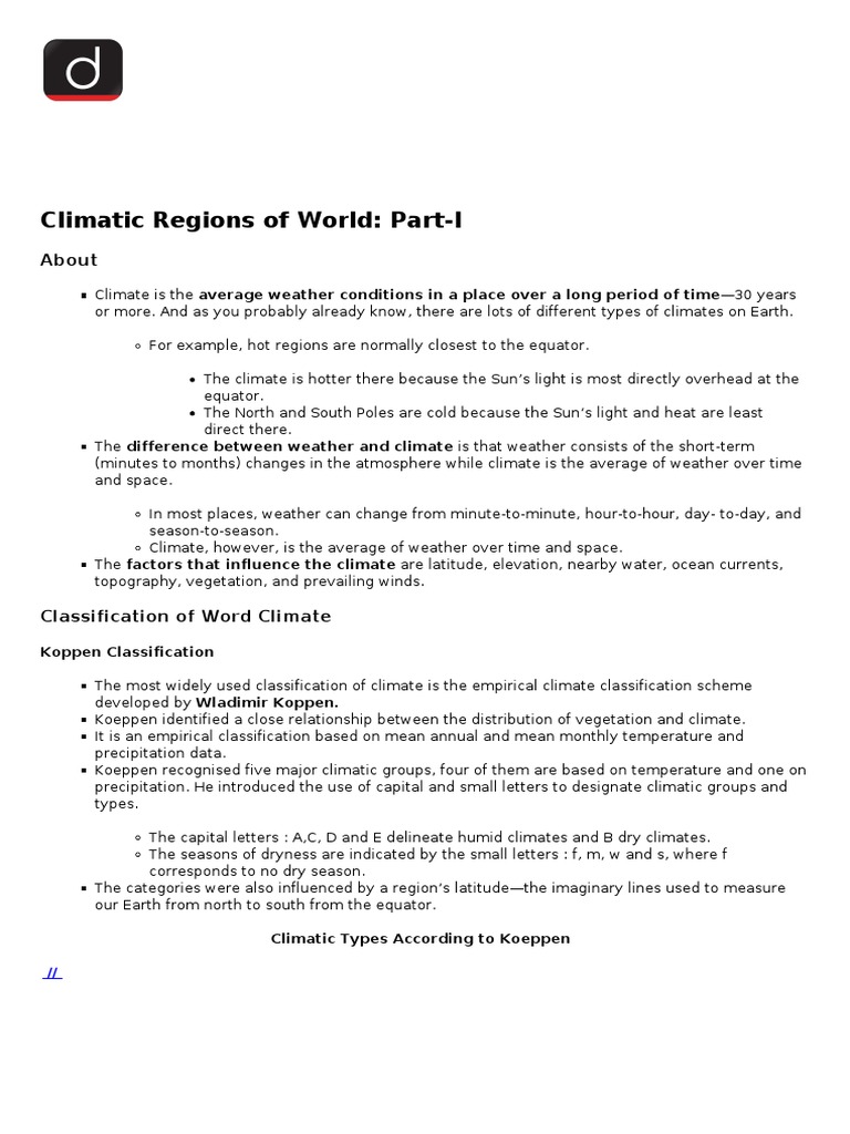 Climatic Regions of World: Part-I: About | PDF | Desert | Climate