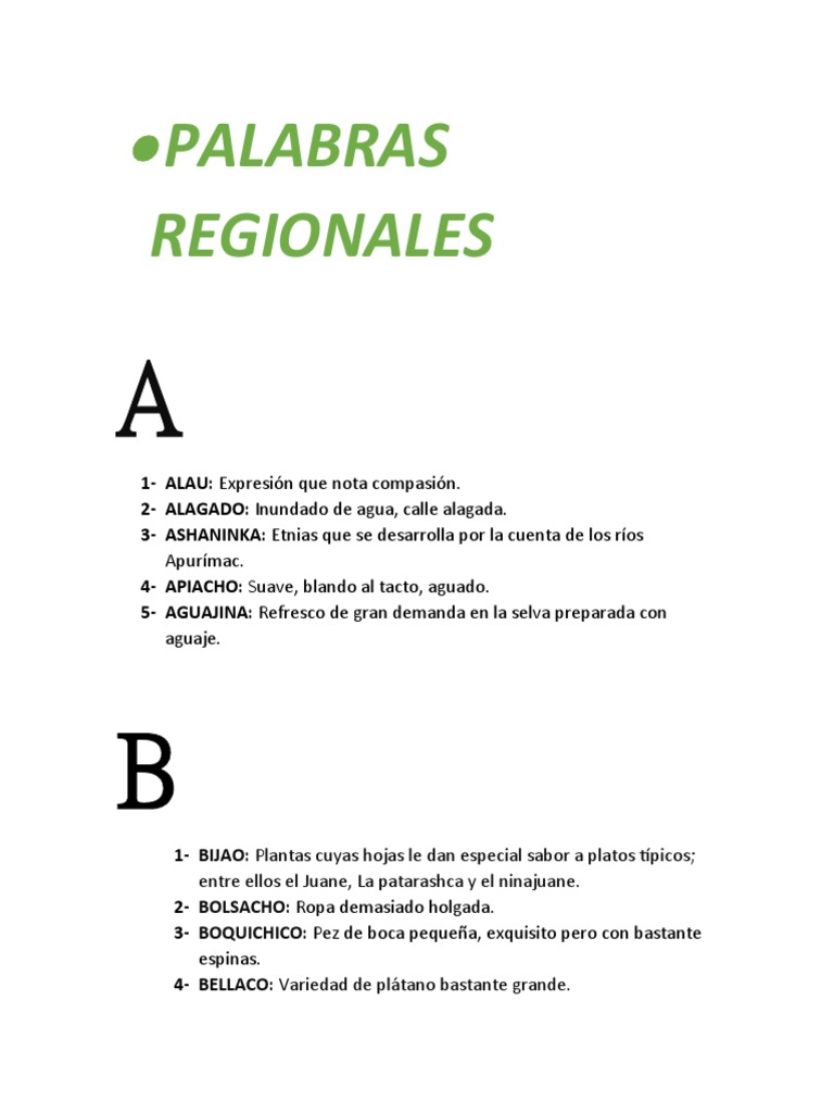 Palabras Regionales | PDF
