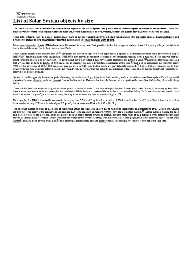 List of Solar System Objects by Size | PDF | Solar System | Natural ...