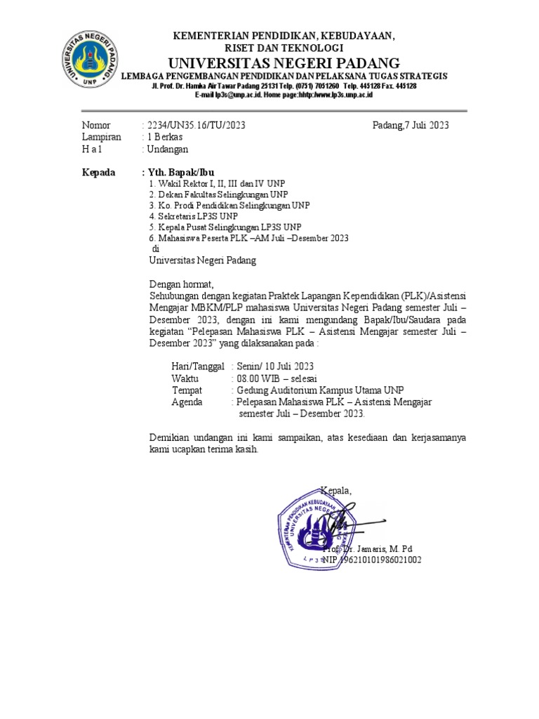 SU. Pelepasan MHS PLK (Pimpinan Dan Mahasiswa UNP) | PDF | Kajian Bahasa Asing | Kesehatan Holistik