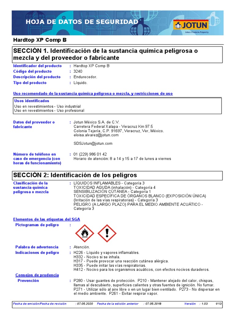 Hardtop XP Comp B - HDS | PDF | Agua | Contaminación