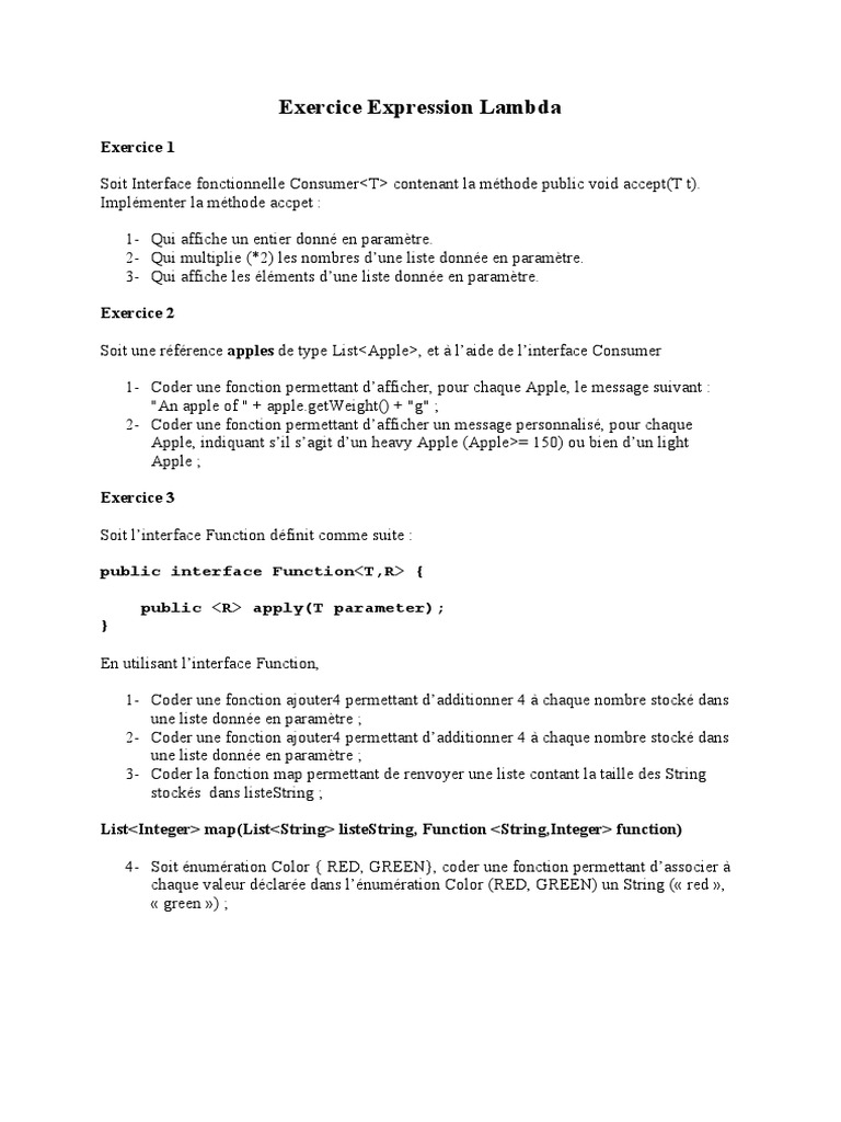Exercice Expression Lambda | PDF | Interface (Informatique) | Programmation informatique
