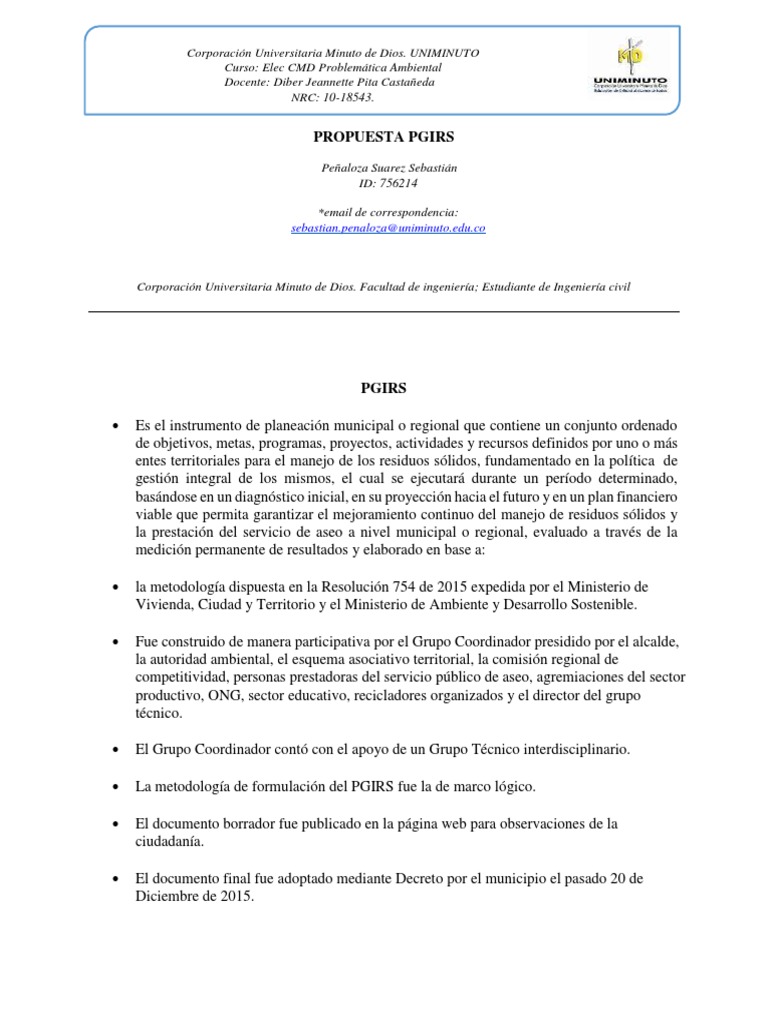 Pgirs Sebastian Peñaloza | PDF | Sustentabilidad | Residuos