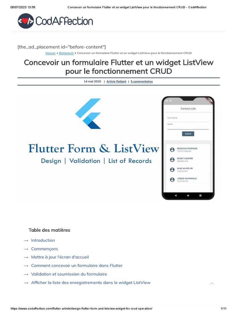 Concevoir Un Formulaire Flutter Et Un Widget ListView Pour Le Fonctionnement CRUD - CodAffection ...