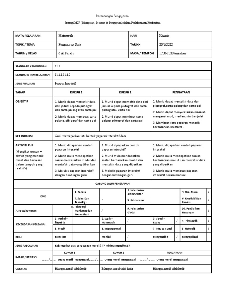 Perancangan Pengajaran Cup MT T6 Minggu 44 | PDF | Seni