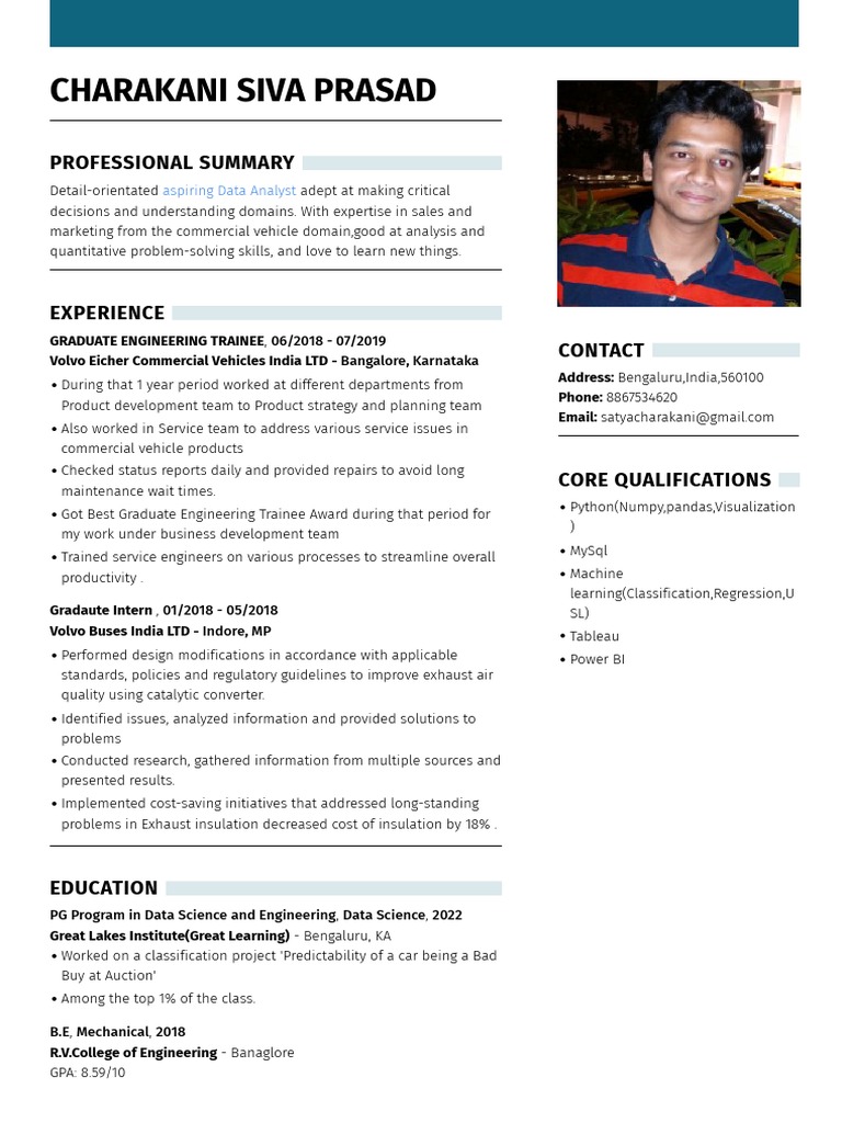Charakani Siva Prasad CV | PDF | Data Analysis | Science