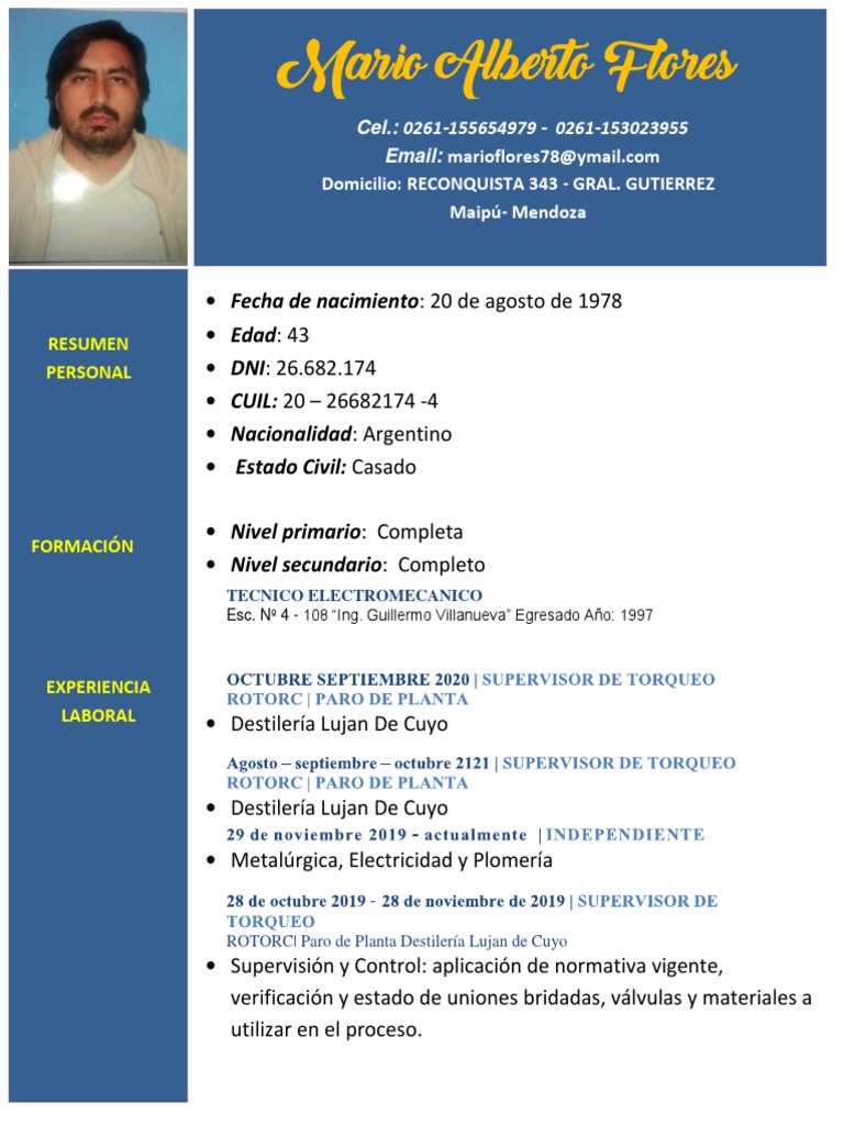 CV de Mario Alberto Flores - Electromecánico | PDF | Rieles | Física ...
