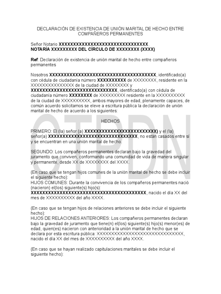 Modelo de Solicitud de Declaración de Unión Marital de Hecho | PDF | Justicia | Crimen y violencia