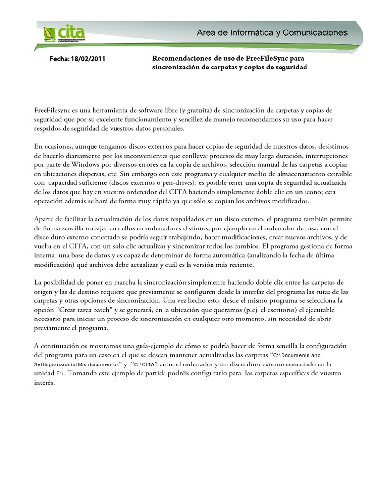 Guia Freefilesync | PDF | Archivo de computadora | Programación