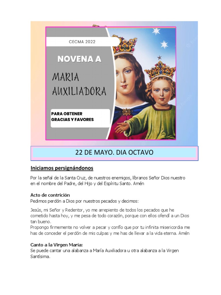 Novena A Maria Auxiliadora. Dia Octavo | PDF | Oración | María, madre ...