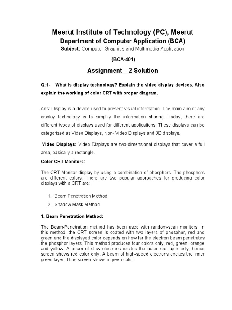 Cg Assignment 2 With Solution Pdf Computer Monitor Pixel