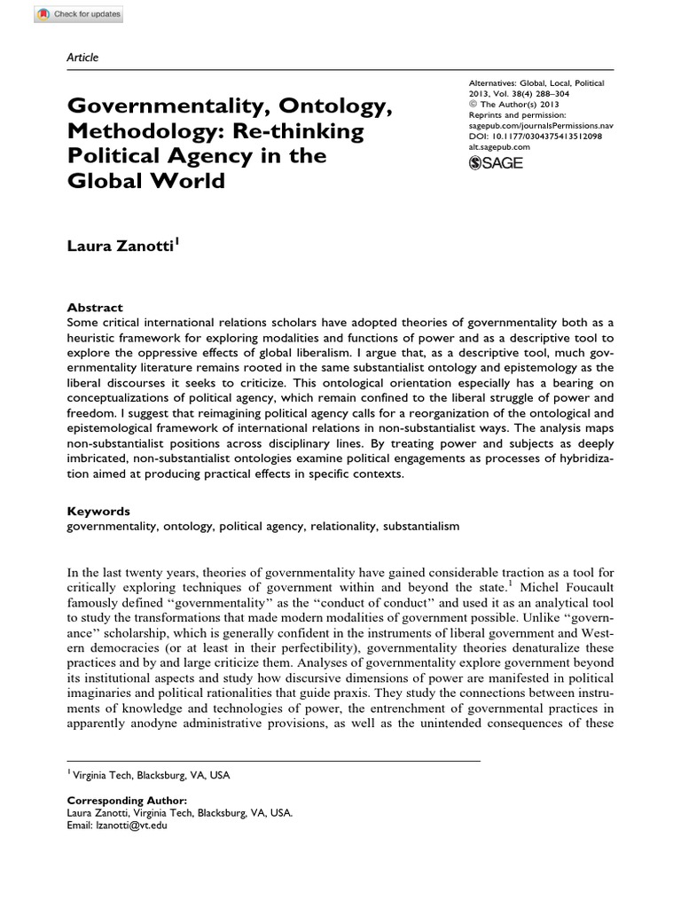 Governmentality, Ontology, Methodology Re-Thinking Political Agency in ...
