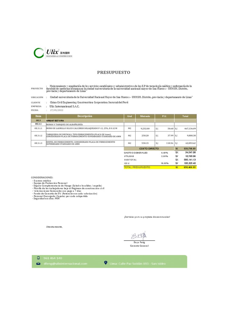 Presupuesto Ulix Internacional S.A.C. | PDF | Tecnología