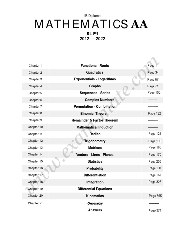 Mathematics Aa SL p1 | PDF | Function (Mathematics) | Mathematical Objects