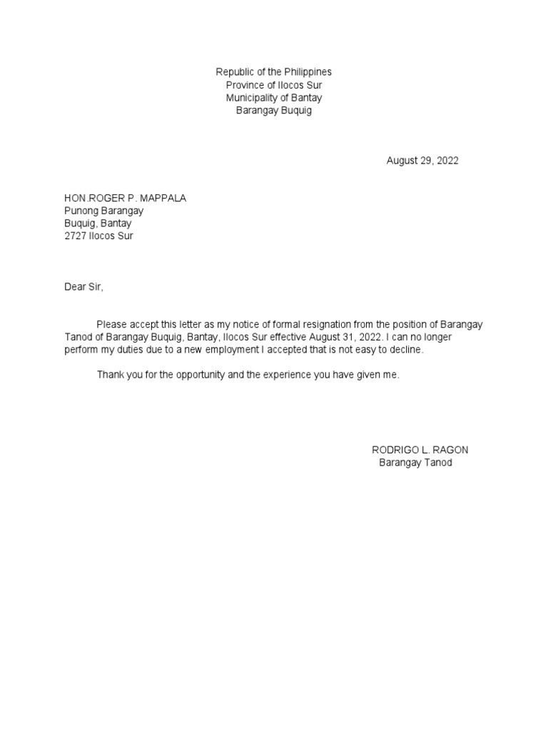 Resignation Letter | PDF