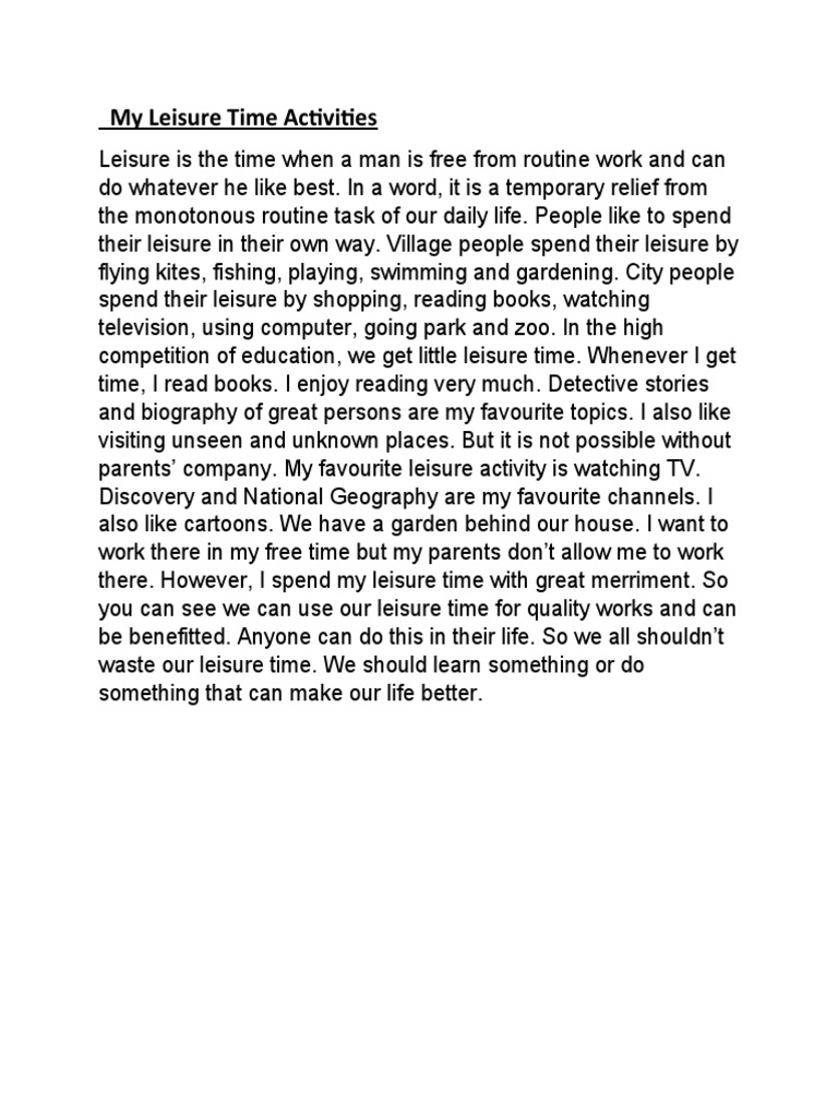 My Leisure Time Activities | PDF