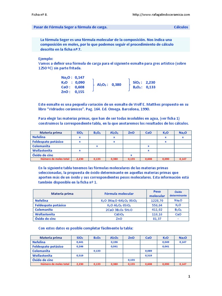 Conversión de Fórmula Seger a Carga | PDF | Química | Minerales