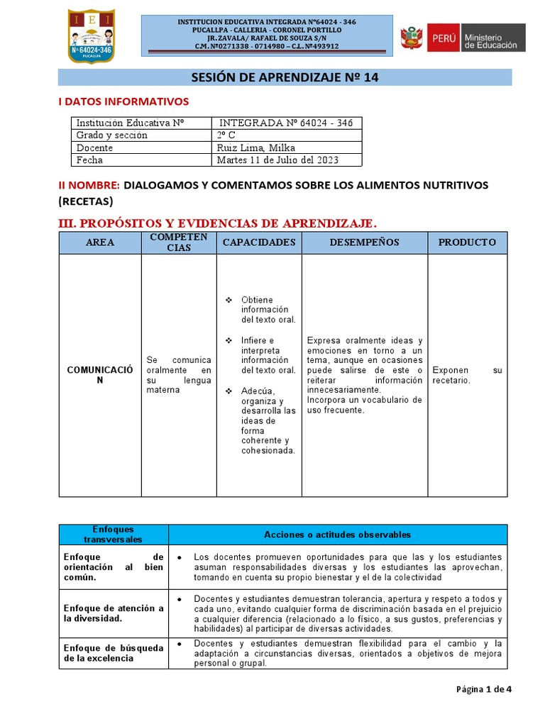 Sesión de Aprendizaje Nuevo Esquema #14 | PDF | Aprendizaje | Ciencia cognitiva