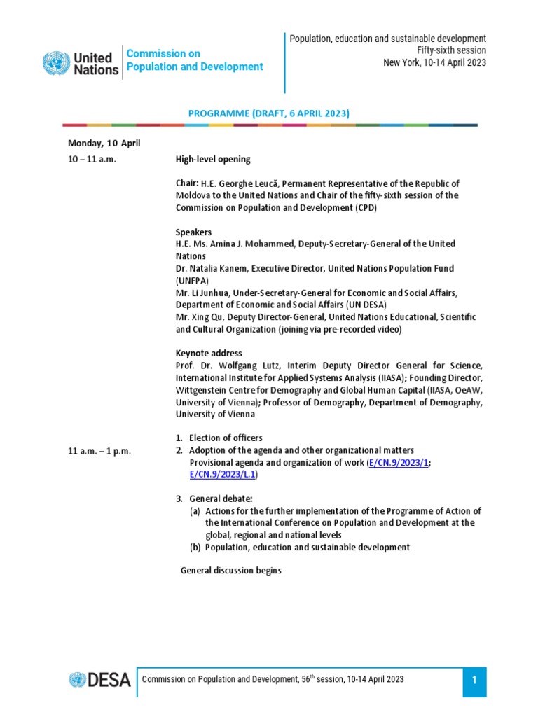 Undesa PD 2023 CPD Draft Programme of Work | PDF | United Nations | International Relations