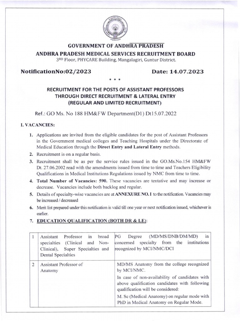 Notification DME AP Assistant Professor 2023 | PDF | Medicine | Doctor ...