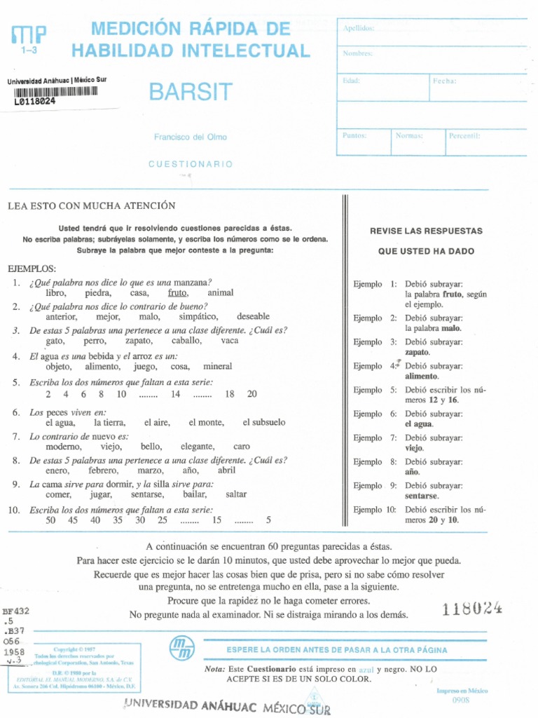 BARSIT CuadernillodeAplicaciónBarsit | PDF