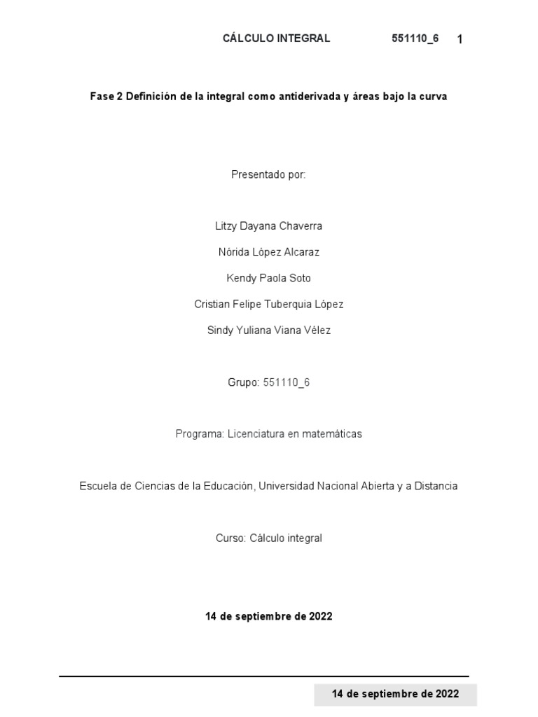 AVANCE - Fase 2 Definición de La Integral Como Antiderivada y Áreas Bajo La Curva | Descargar ...