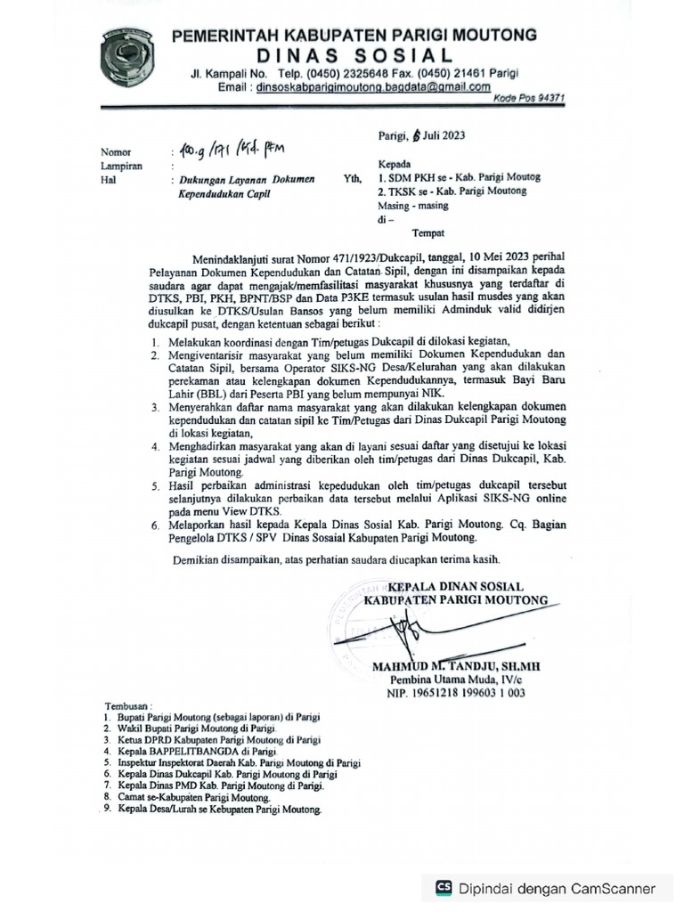 Surat Dukungan Layanan Dokumen Pendudukan Capil | PDF