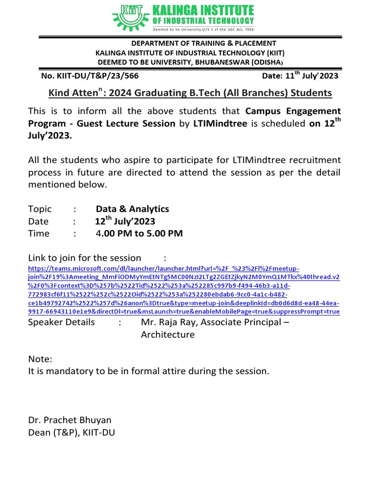 LTIMindtree Guest Lecture for B.Tech | PDF