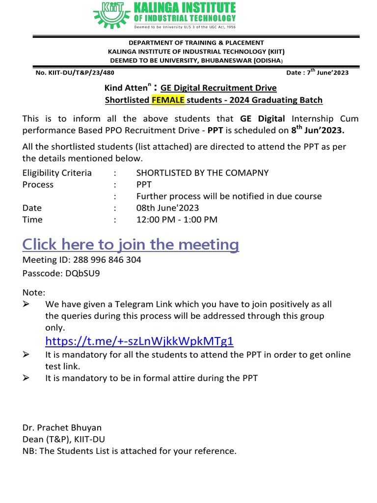 GE Digital Recruitment Drive for KIIT Students | PDF | Computers