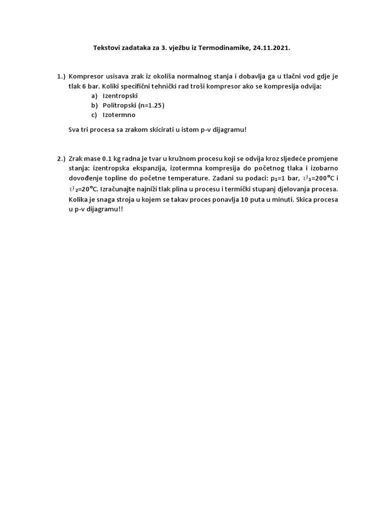 Tekstovi Zadataka Za 3 Vjezbu - Termodinamika | PDF