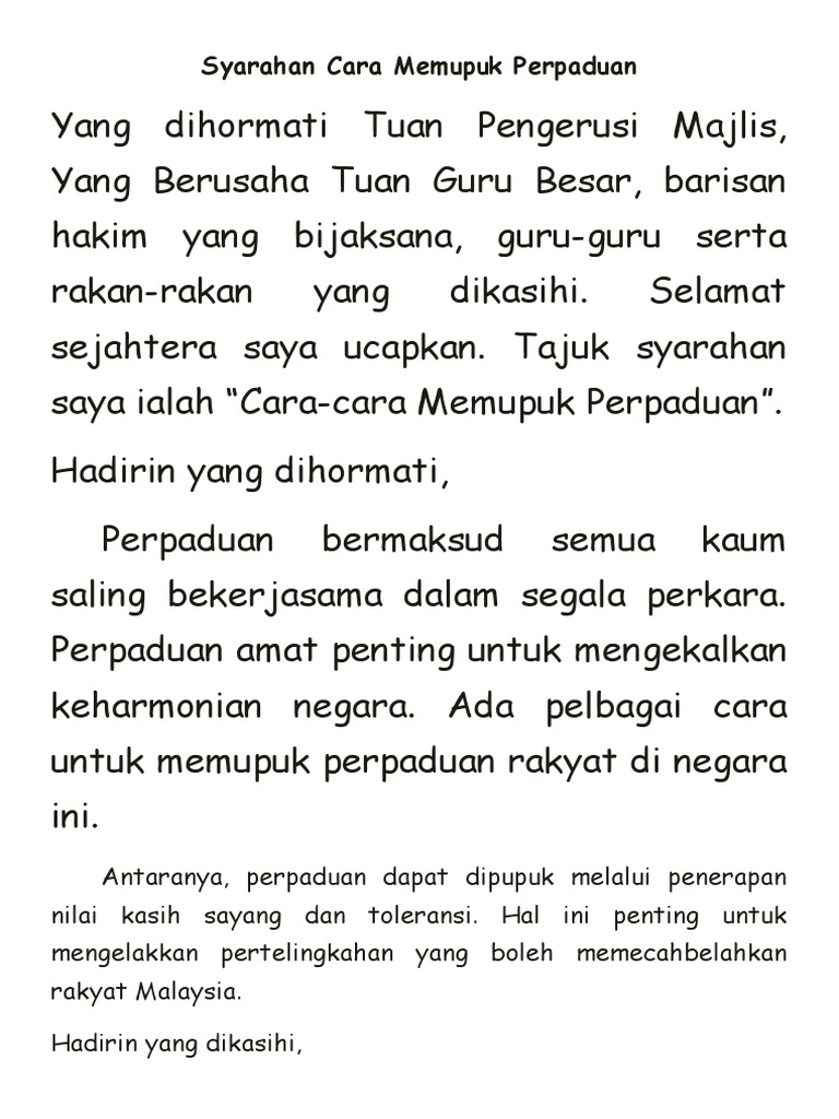 Syarahan Cara Memupuk Perpaduan | PDF