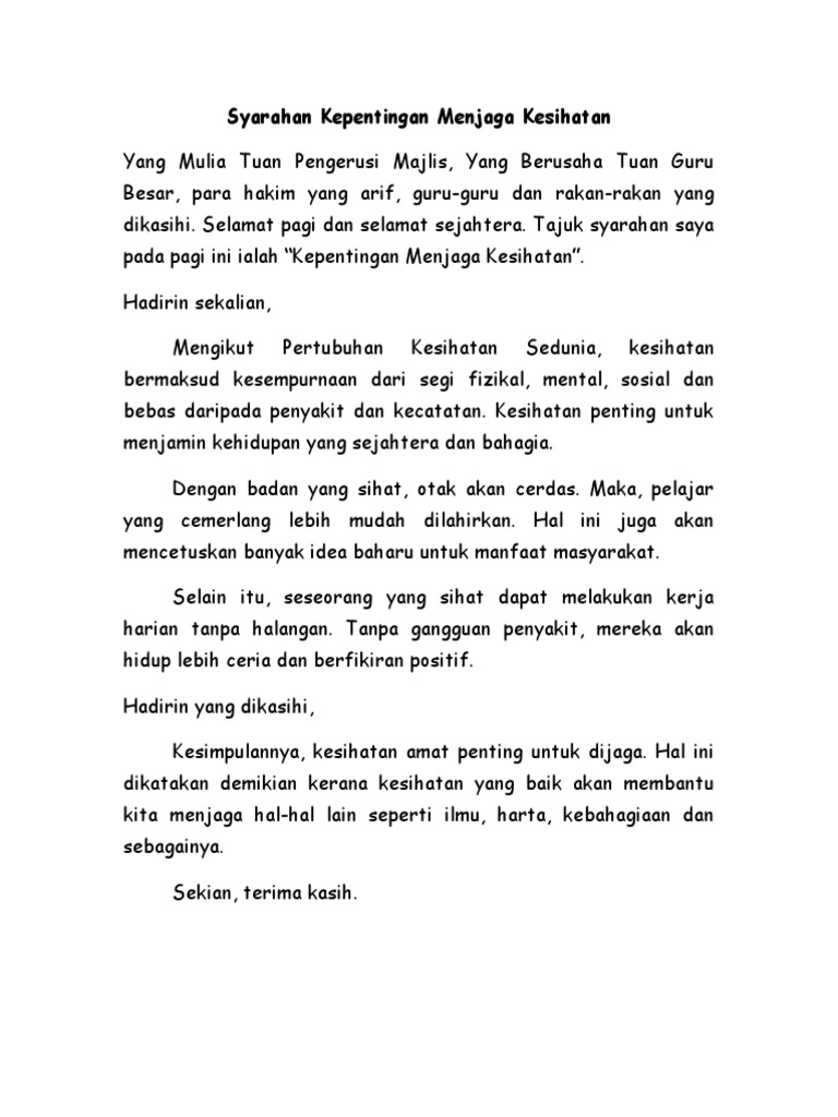 Syarahan Kepentingan Menjaga Kesihatan | PDF