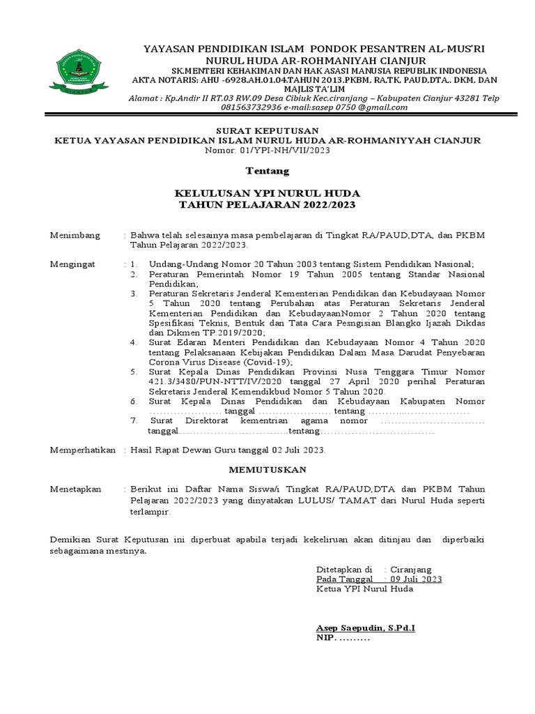Format SK Kelulusan Sekolah | PDF