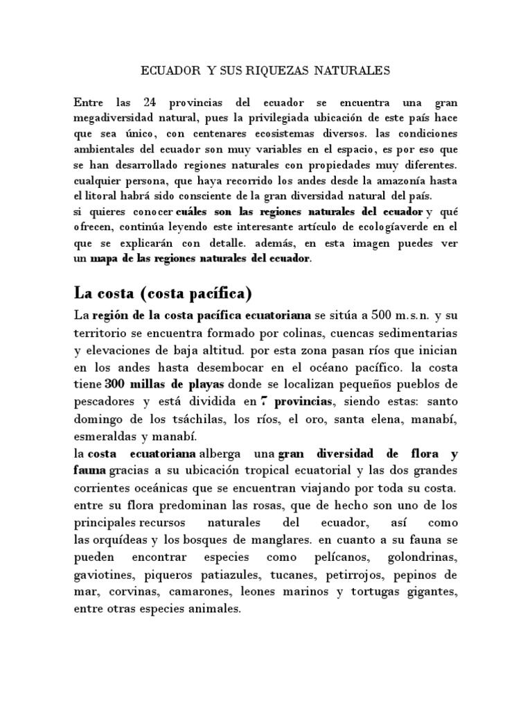 Ecuador y Sus Riquezas Naturales | PDF