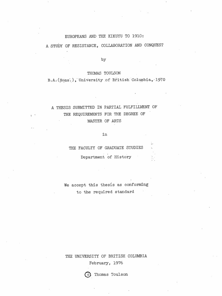 EUROPEANS AND THE KIKUYU TO 1910 - A STUDY OF - cIRcle (PDFDrive) | PDF | Thesis | Colonialism